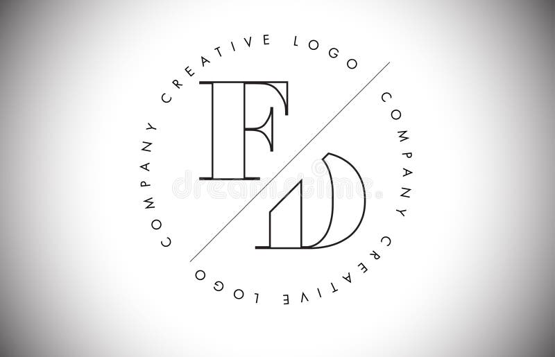 Outline FD F D Letter Logo with Cut and Intersected Design and Circled ...