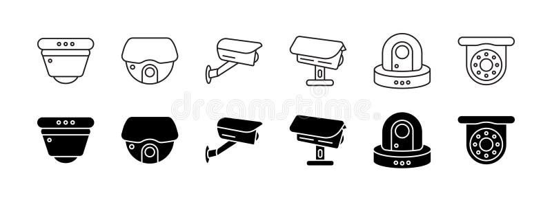 Outline and Field Surveillance Cctv Camera Icon Set Stock Vector ...