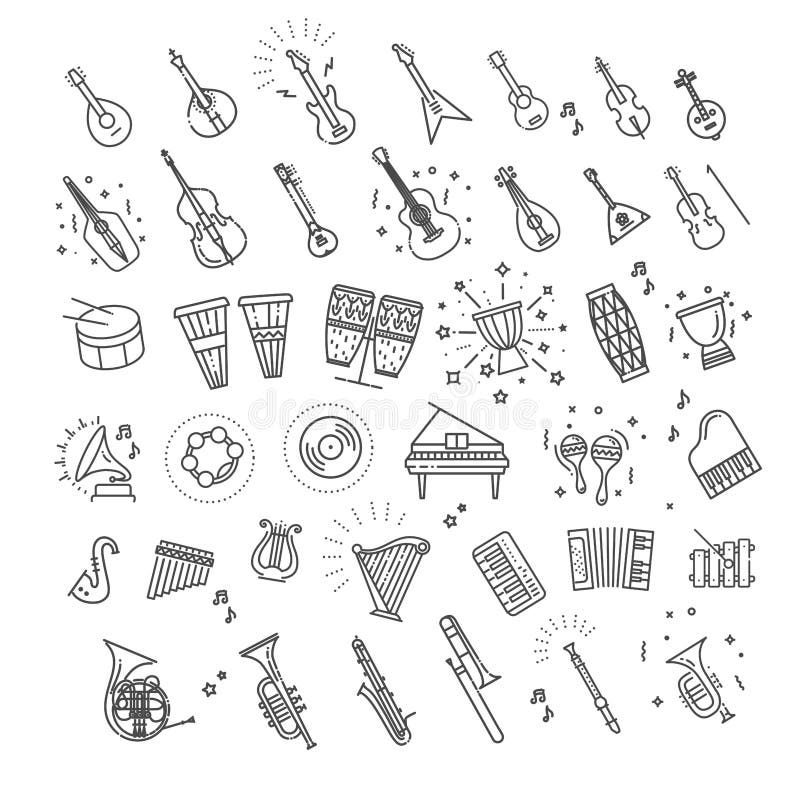 Outline Flat Vector Icons. Music Classic Instruments. Stock Vector ...