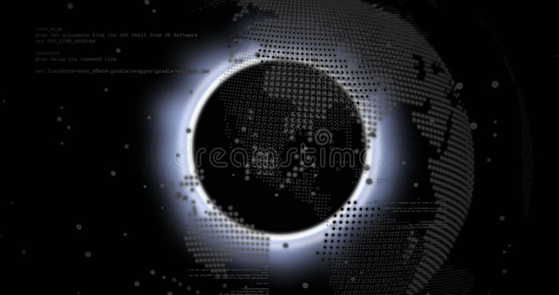 On Outline Flicker, Glowing Ring Pulses As Dot Matrix Globe Rotates and ...