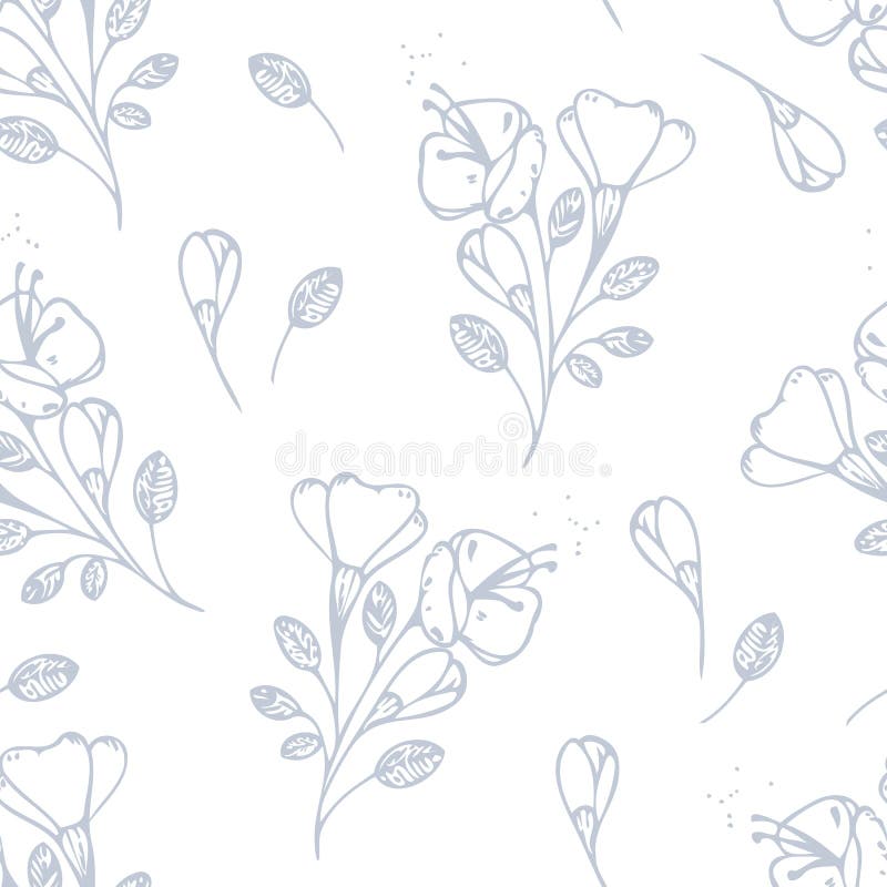 Outline Flowers Seamless Pattern in Vector Stock Vector - Illustration ...