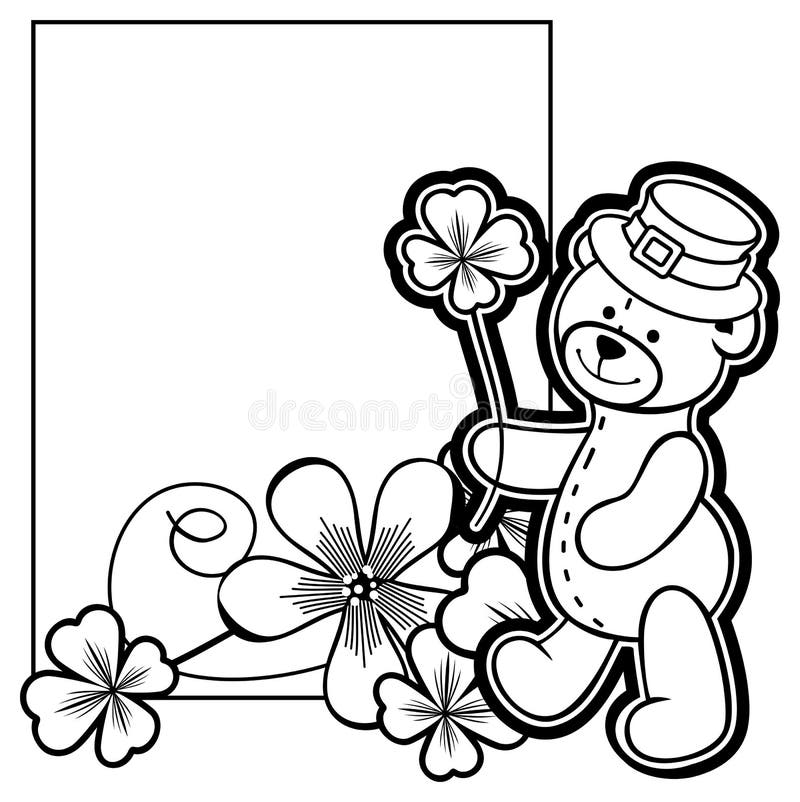 Outline Frame with Shamrock Contour and Teddy Bear. Raster Clip Stock ...