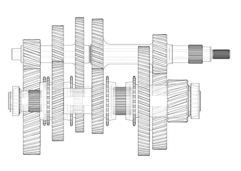 Outline Gearbox Concept. 3D Illustration Stock Illustration ...