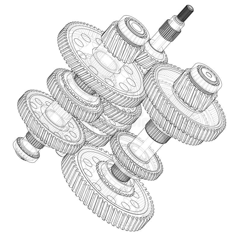 Outline Gearbox Concept. 3D Illustration Stock Illustration ...