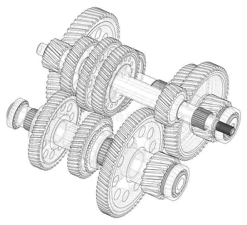 Outline Gearbox Concept. 3D Illustration Stock Illustration ...