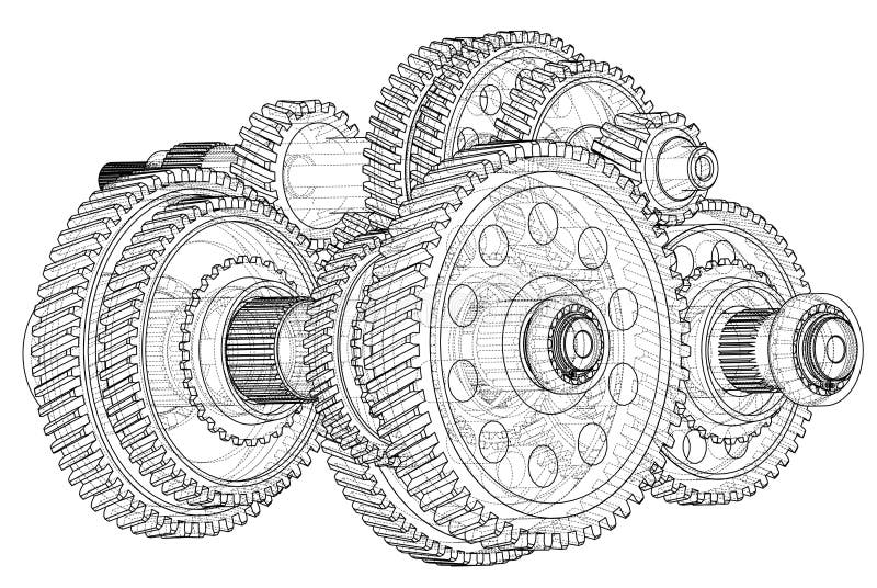 Outline Gearbox Concept. 3D Illustration Stock Illustration ...