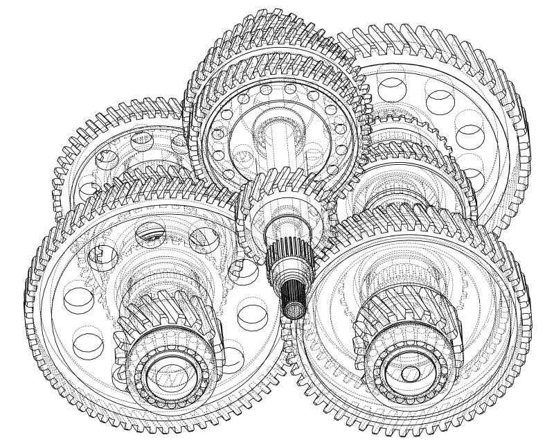 Outline Gearbox Concept. 3D Illustration Stock Illustration ...