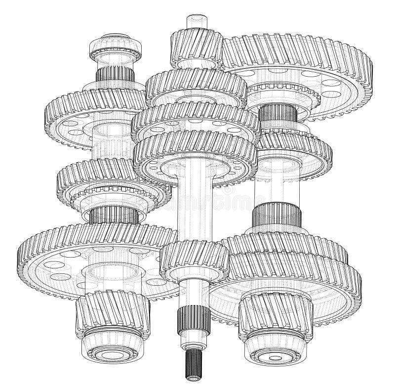 Outline Gearbox Concept. 3D Illustration Stock Illustration ...