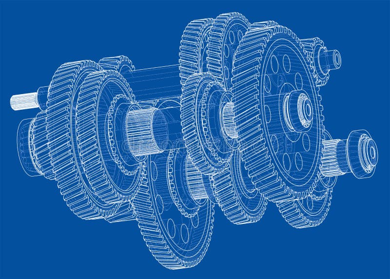 Outline Gearbox Concept. 3D Illustration Stock Illustration ...