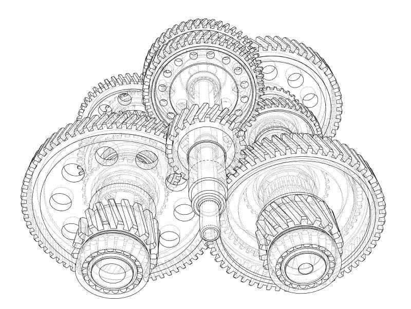 Outline Gearbox Concept. 3D Illustration Stock Illustration ...