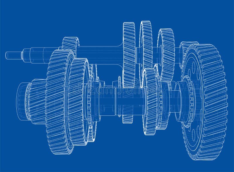 Outline Gearbox Concept. 3D Illustration Stock Illustration ...