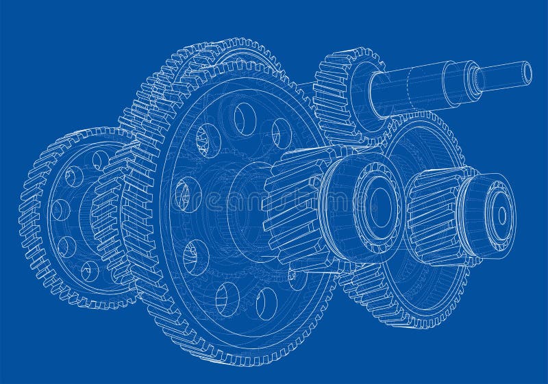 Outline Gearbox Concept. 3D Illustration Stock Illustration ...