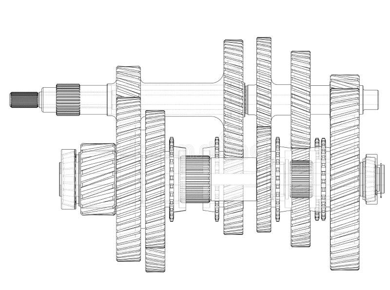 Outline Gearbox Concept. 3D Illustration Stock Illustration ...