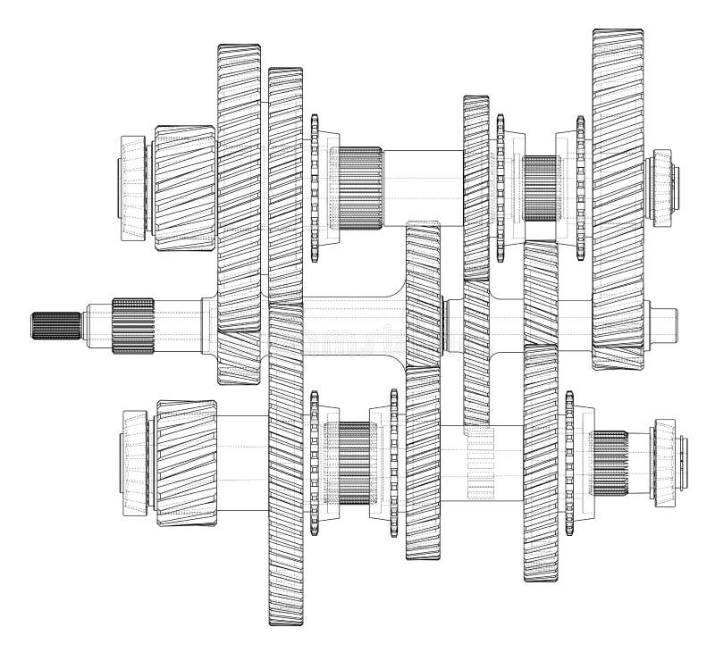 Outline Gearbox Concept. 3D Illustration Stock Illustration ...