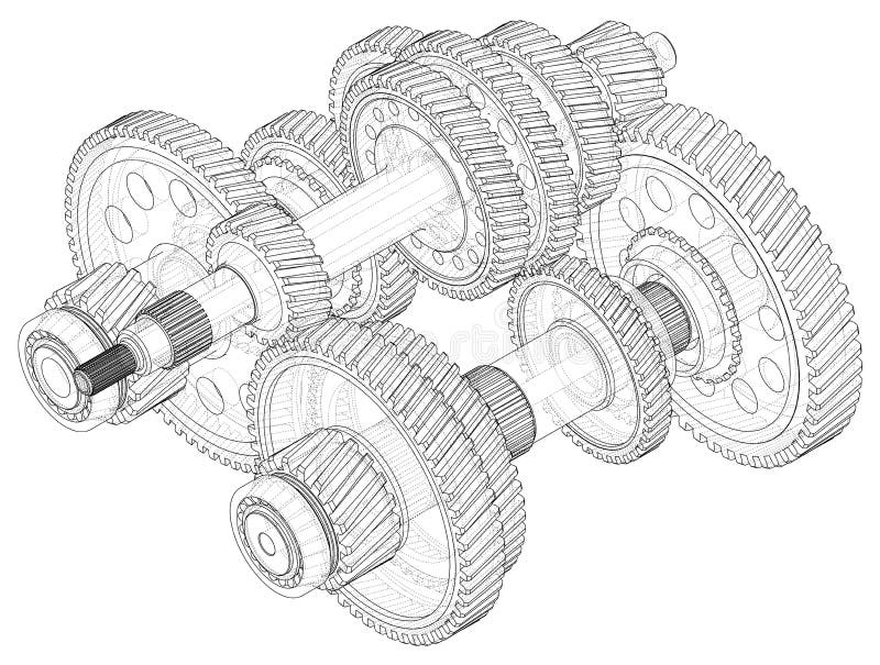 Outline Gearbox Concept. 3D Illustration Stock Illustration ...