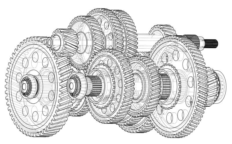 Outline Gearbox Concept. 3D Illustration Stock Illustration ...