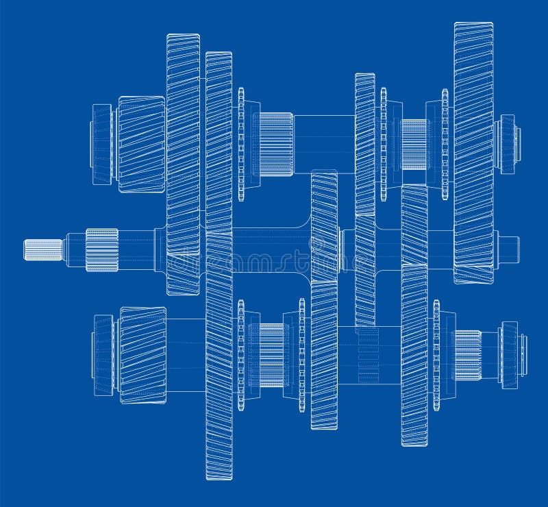 Outline Gearbox Concept. 3D Illustration Stock Illustration ...