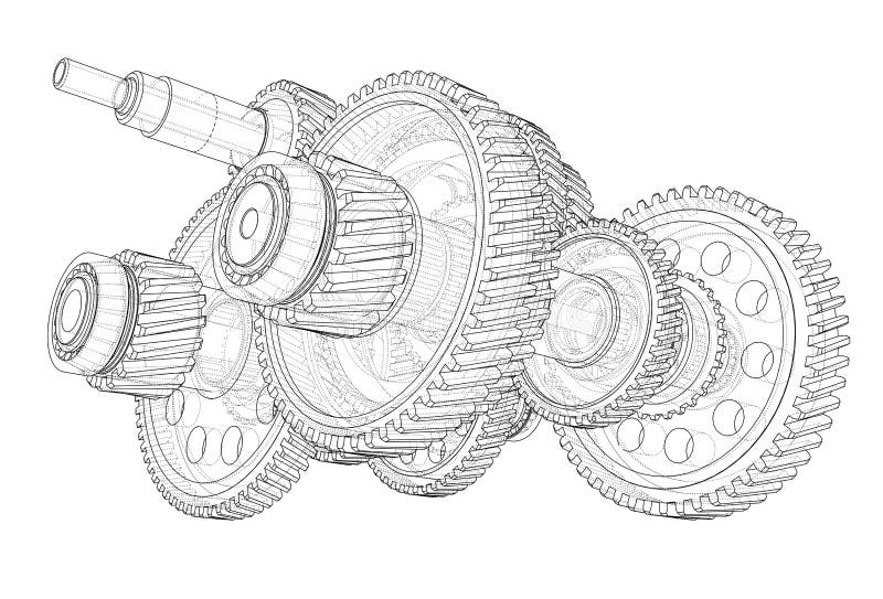 Outline Gearbox Concept. 3D Illustration Stock Illustration ...