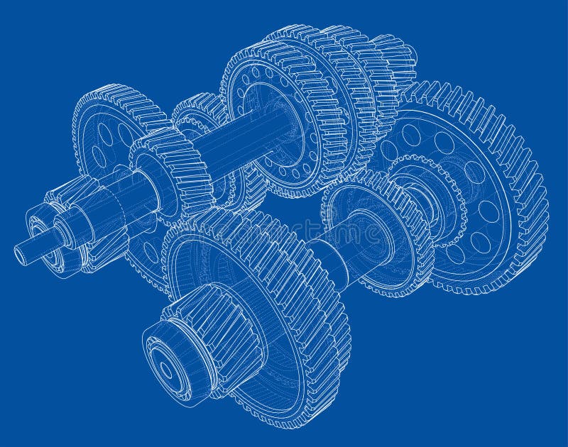 Gearbox Concept. Metal Gears, Shafts and Bearings Stock Illustration ...
