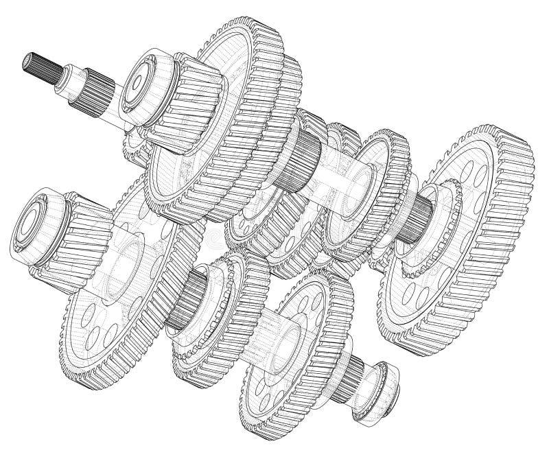 Outline Gearbox Concept. 3D Illustration Stock Illustration ...