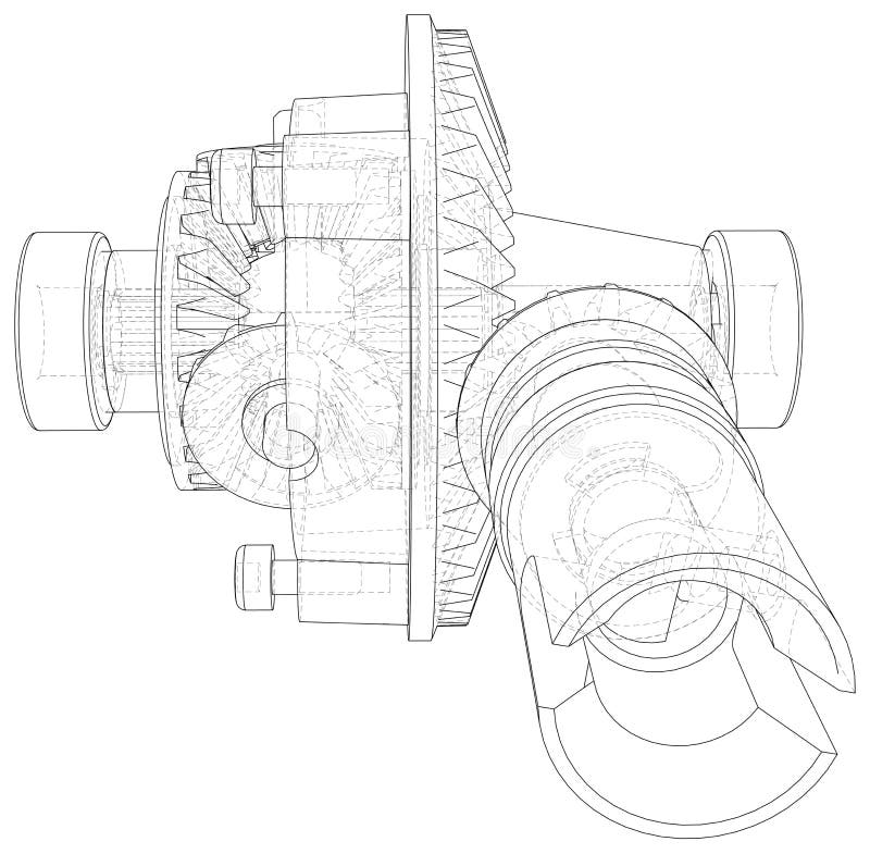 Outline Gearbox. Vector Rendering of 3d. Wire-frame Style Stock Vector ...