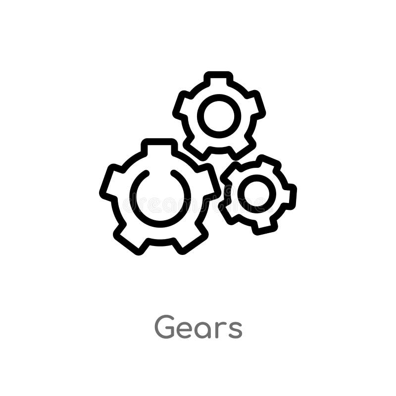 Outline Gears Vector Icon. Isolated Black Simple Line Element ...