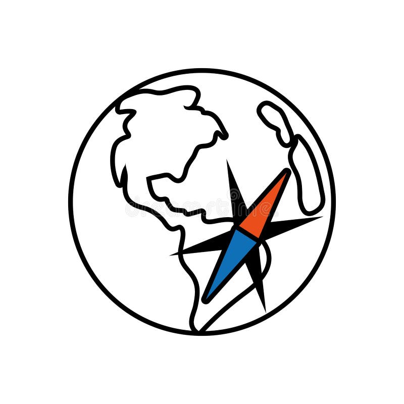 Outline Globe Earth Map Compass Navigation Stock Vector - Illustration ...
