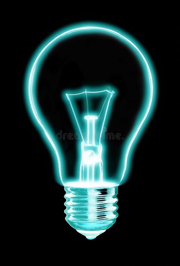 Outline of Glowing Light Blue Light Bulb, on Black Background Stock ...