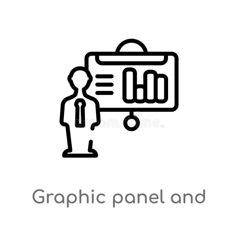 Outline Graphic Panel and Man Vector Icon. Isolated Black Simple Line ...