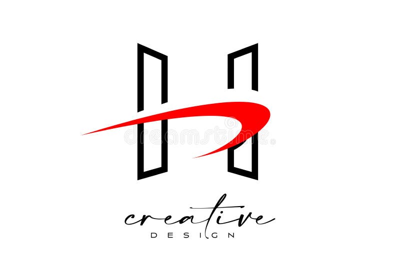 Outline H Letter Logo Design with Creative Red Swoosh. Letter H Initial ...