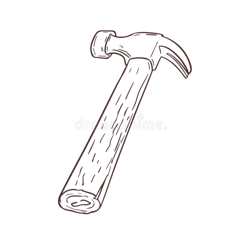 Outline Hammer Art. Isolated Hand Tool in Line Style. Linear Drawing of ...