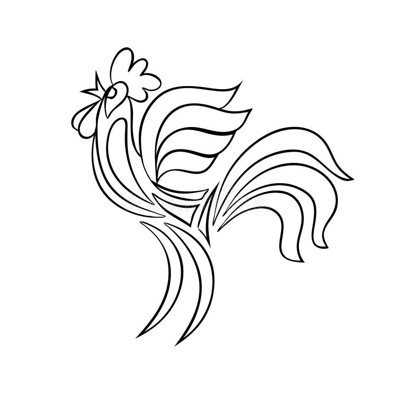 Outline hand drawn rooster stock vector. Illustration of calendar ...