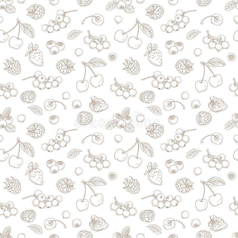 Outline Hand Drawn Seamless Berry Pattern (flat Style, Thin Line Stock ...