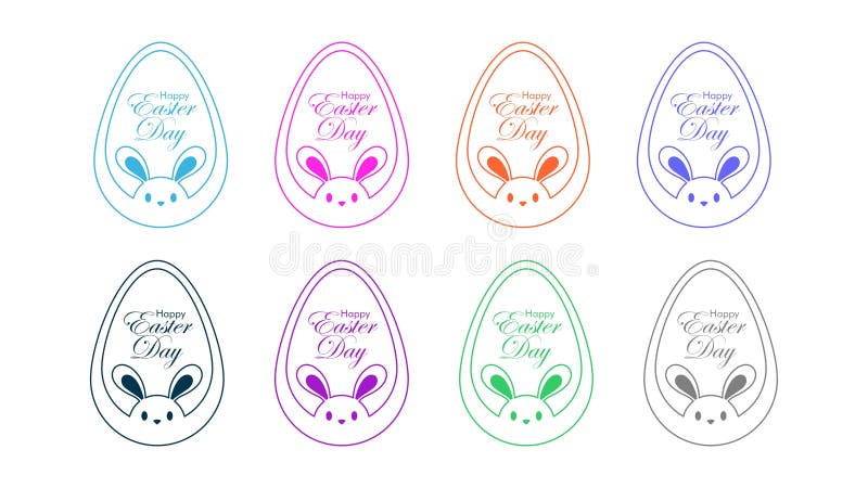 Outline Happy Easter Day Logo Set with Various Colors Stock Vector ...