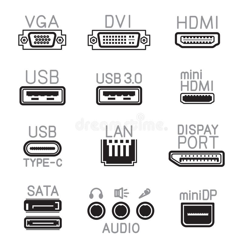 Outline Hardware Interface Icons Sign Symbol Set Stock Vector ...