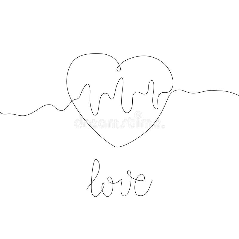 Outline Heart with Heart Beat Vector One Line Continuous Drawing ...