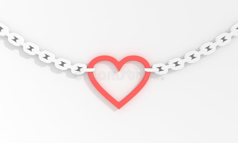 Outline Heart Shape Fixed by Chains. 3D Render Stock Illustration ...