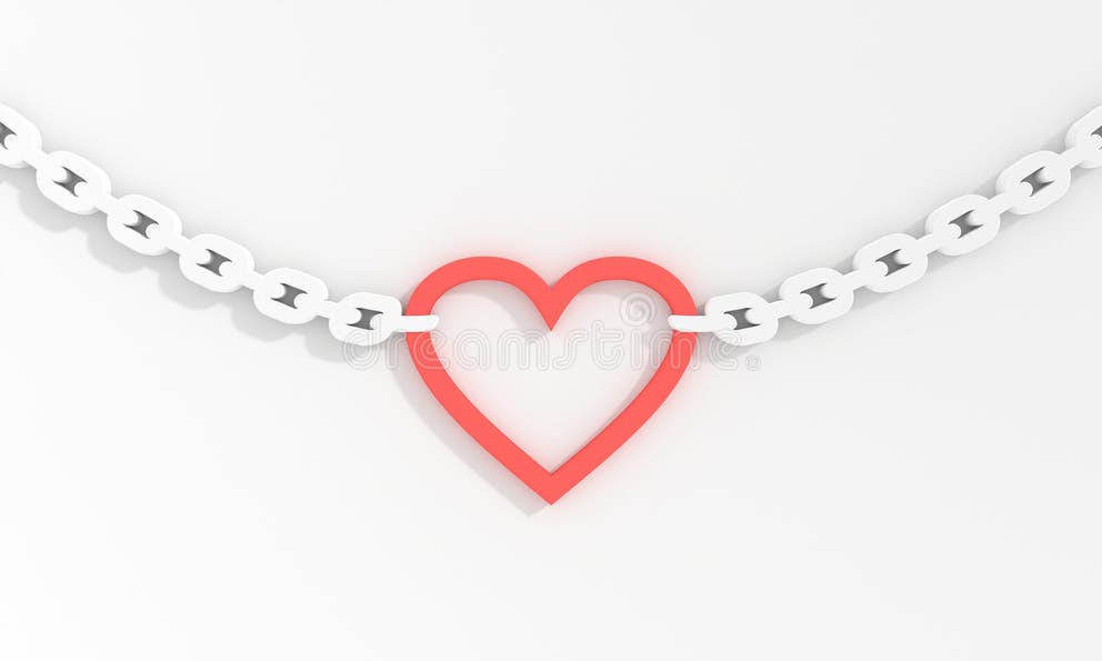 Outline Heart Shape Fixed by Chains. 3D Render Stock Illustration ...