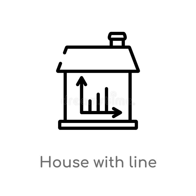 Outline House with Line Chart Vector Icon. Isolated Black Simple Line ...