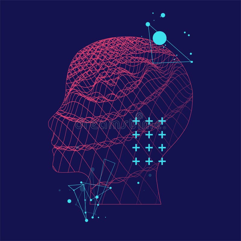 Outline of a Human Head with an Abstract Wave. Plexus Effect Stock ...
