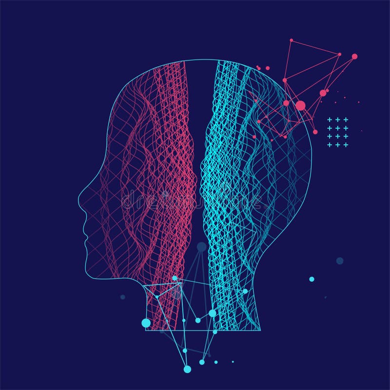 Outline of a Human Head with an Abstract Wave. Plexus Effect Stock ...