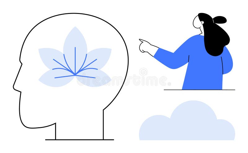 Positive Mindset Concept Art with Human Head Outline and Floral Pattern ...