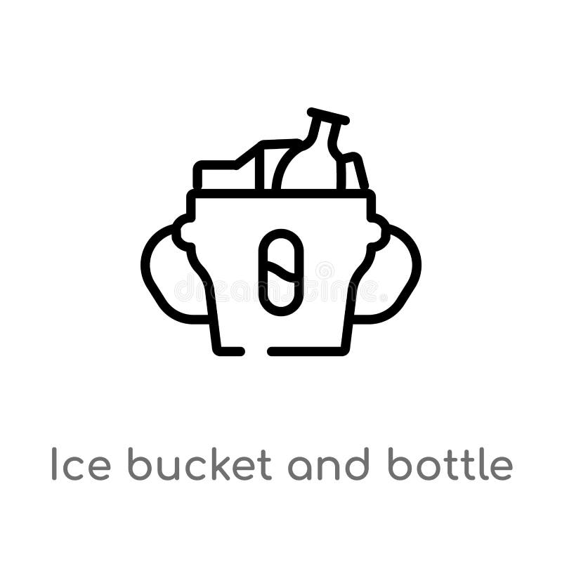 Outline Ice Bucket and Bottle Vector Icon. Isolated Black Simple Line ...
