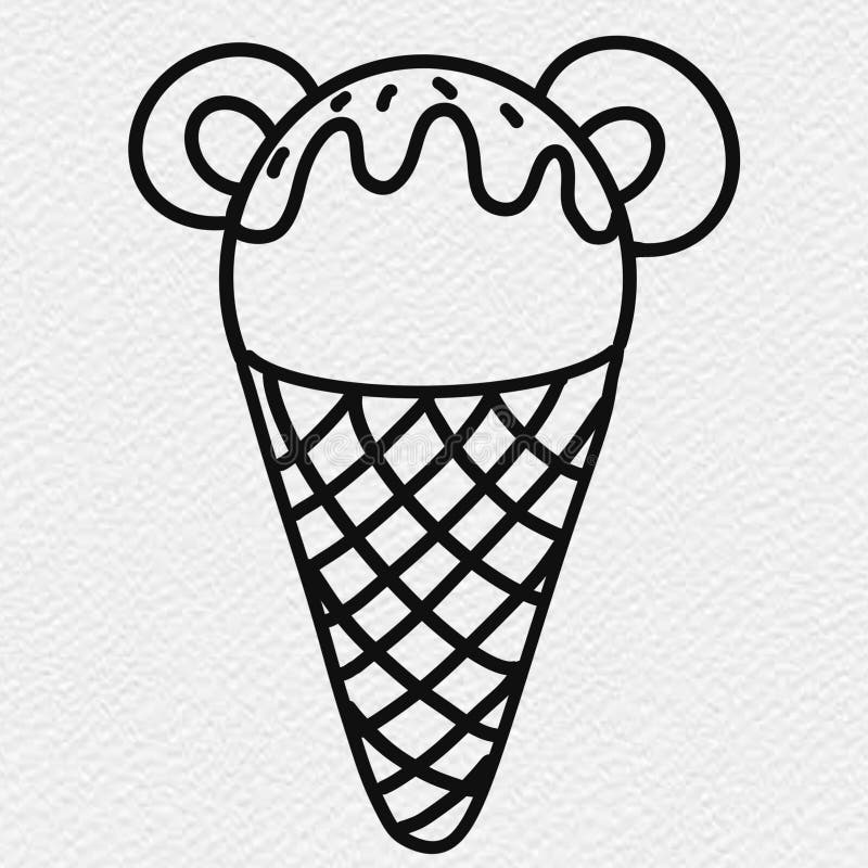 Ice Cream Outline Illustration Set and Hand Drawn Cartoon. Stock Photo ...