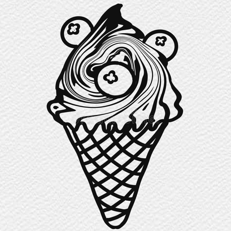 Ice Cream Outline Illustration Set and Hand Drawn Cartoon. Stock Photo ...