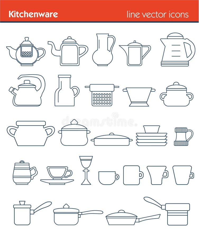 Outline Icon Collection - Cooking, Kitchen Tools, Kitchenware Stock ...