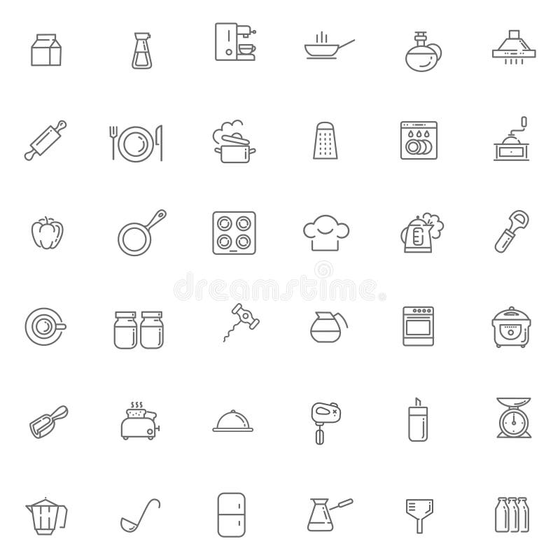 Outline Icon Collection - Cooking, Kitchen Tools and Utensils Stock ...