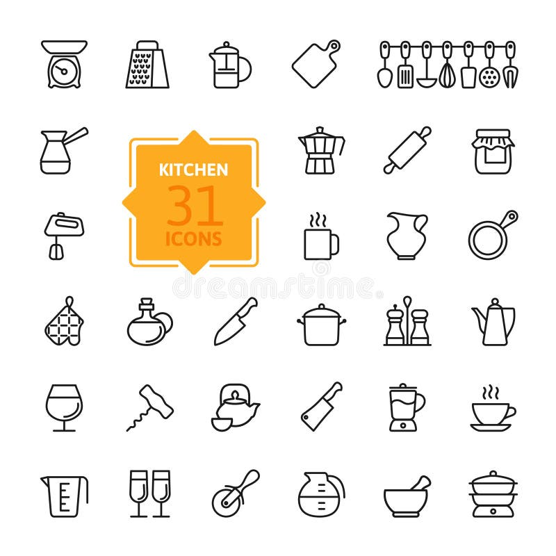 Outline Icon Collection - Cooking Tools and Utensils Stock Vector ...