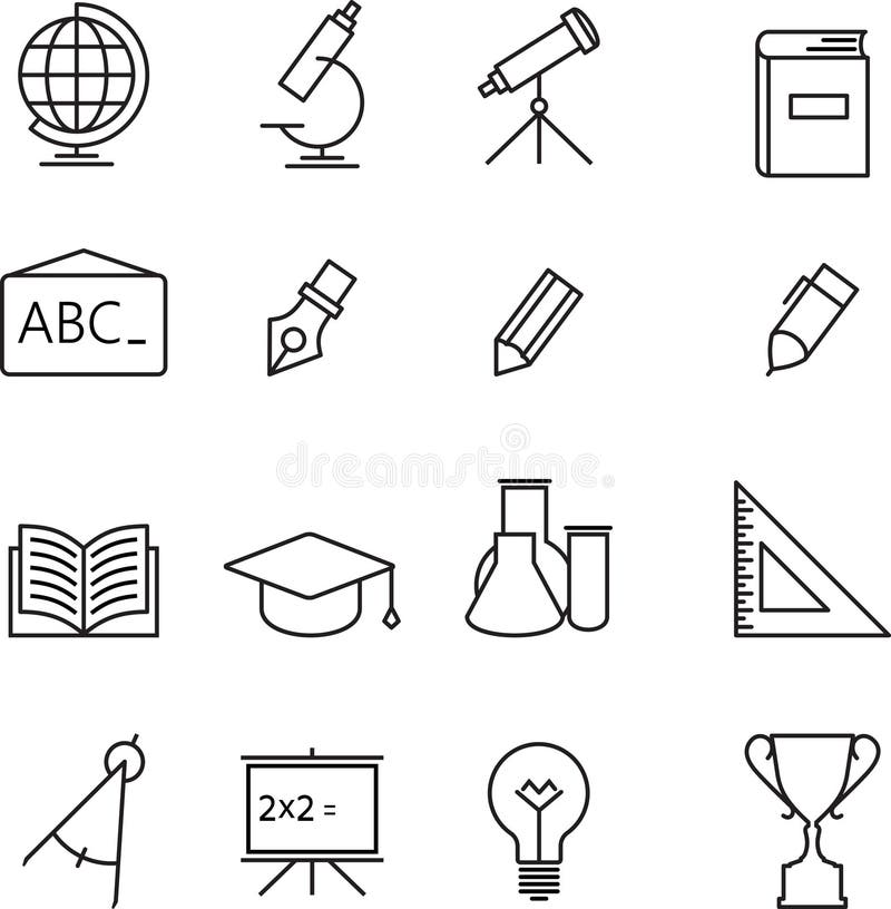 Outline Icon Collection - School Education Stock Vector - Illustration ...
