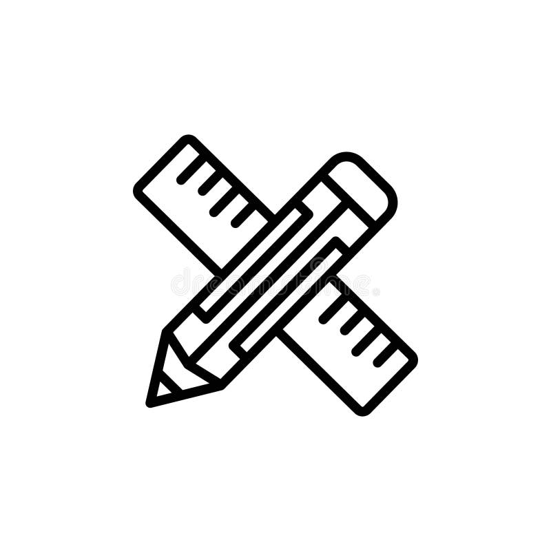 Outline Icon of a Pencil with a Ruler, Symbolizing Design or Drafting ...